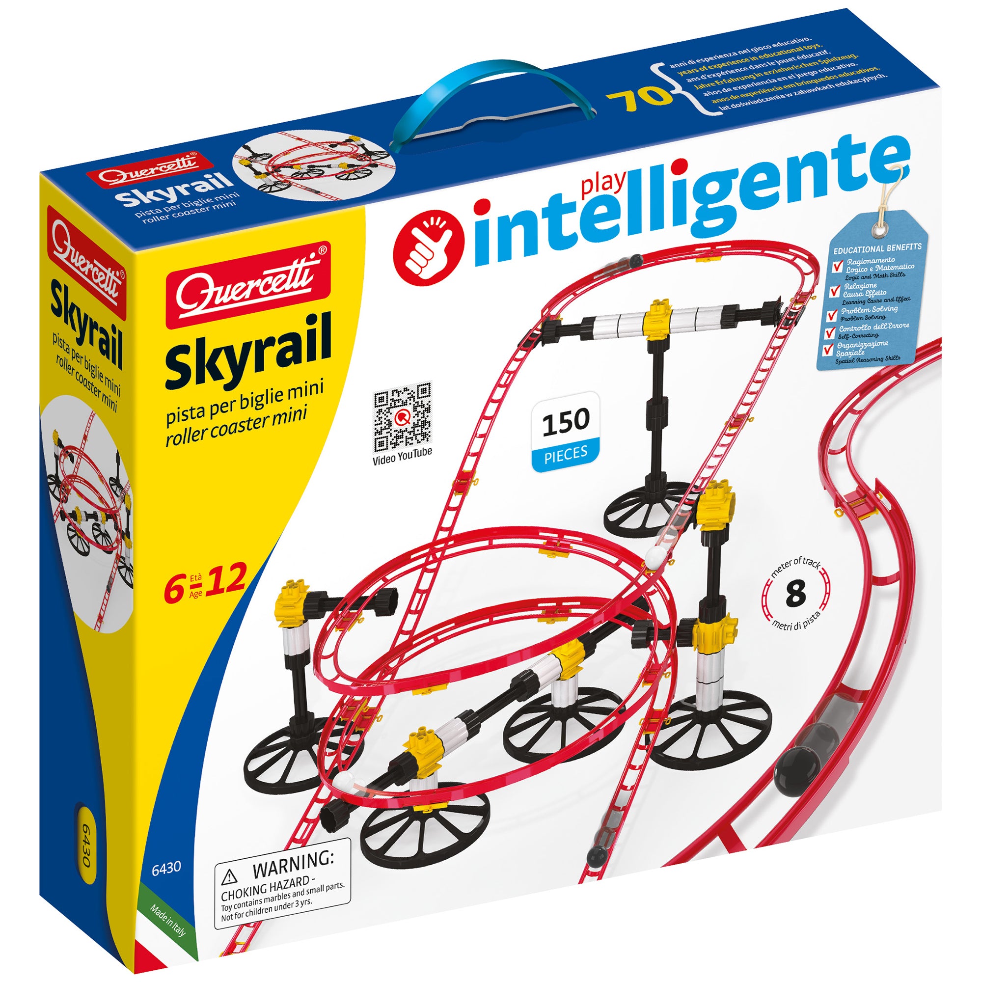 Quercetti Skyrail 150pc Mini Rollercoaster Marble Run, STEM Building T ...