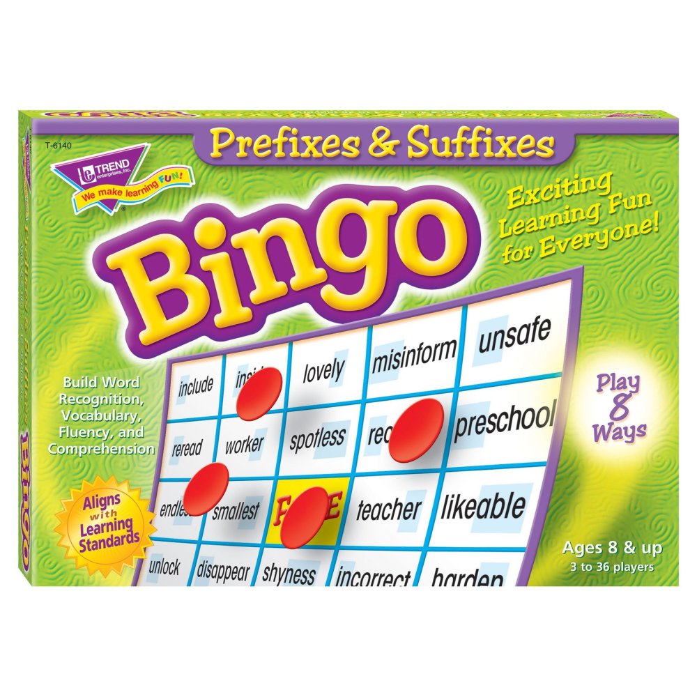 TREND Prefixes & Suffixes Educational Bingo Game - Learning Fun for Ag ...