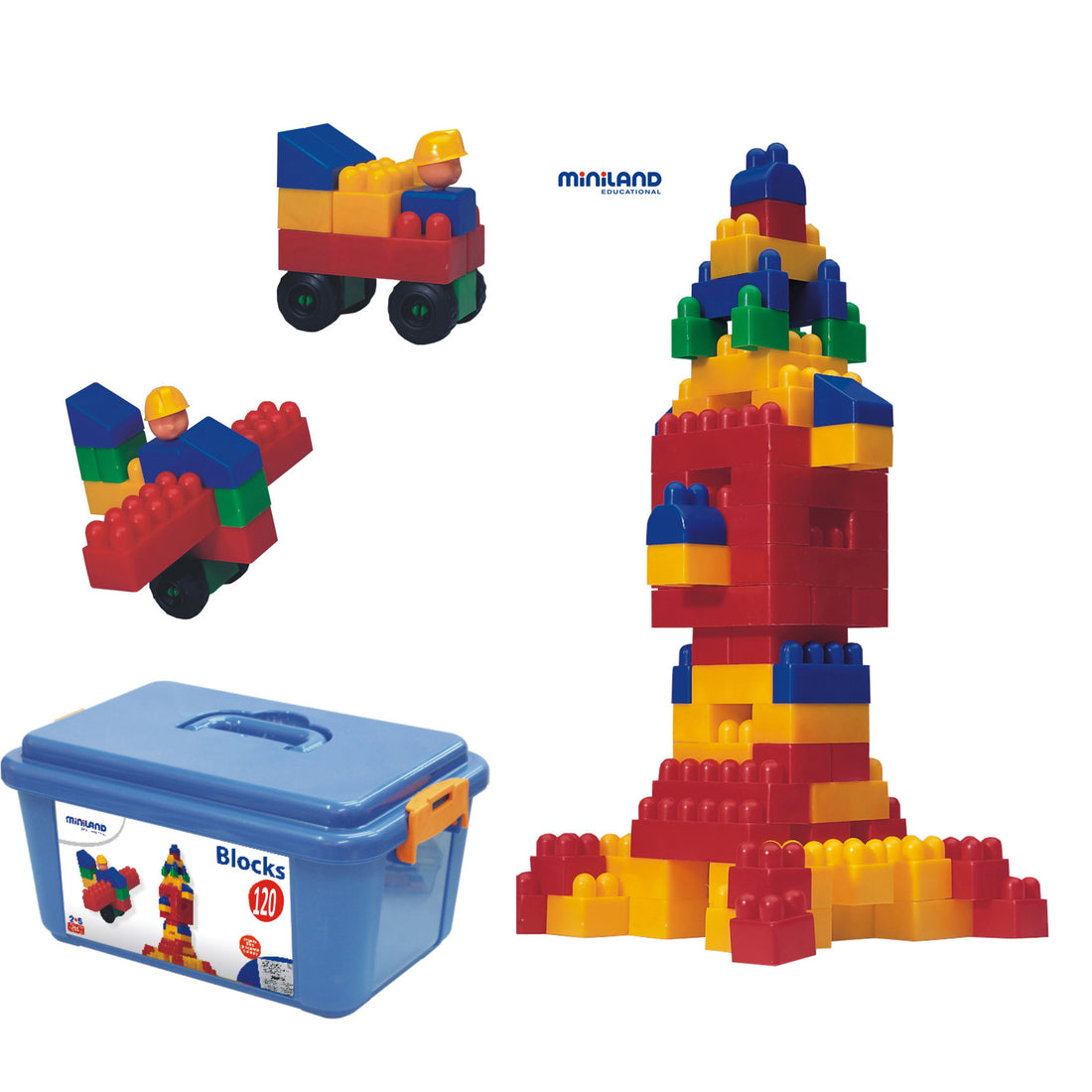 Miniland Educational 120-Piece Interlocking Plastic Blocks Set with Wh ...