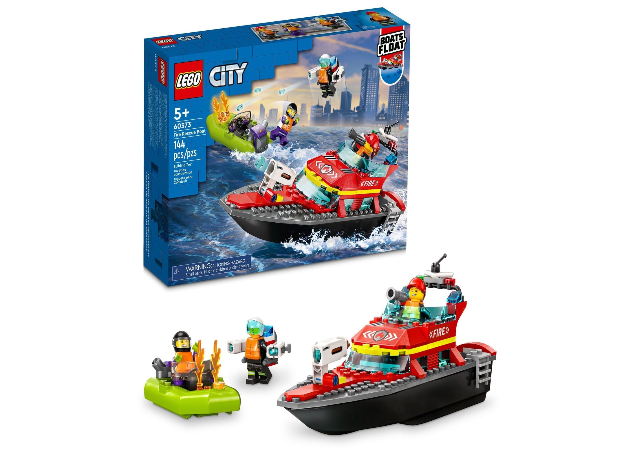 LEGO City Fire Rescue Boat 60373 with Floating Feature and 4 Minifigur ...