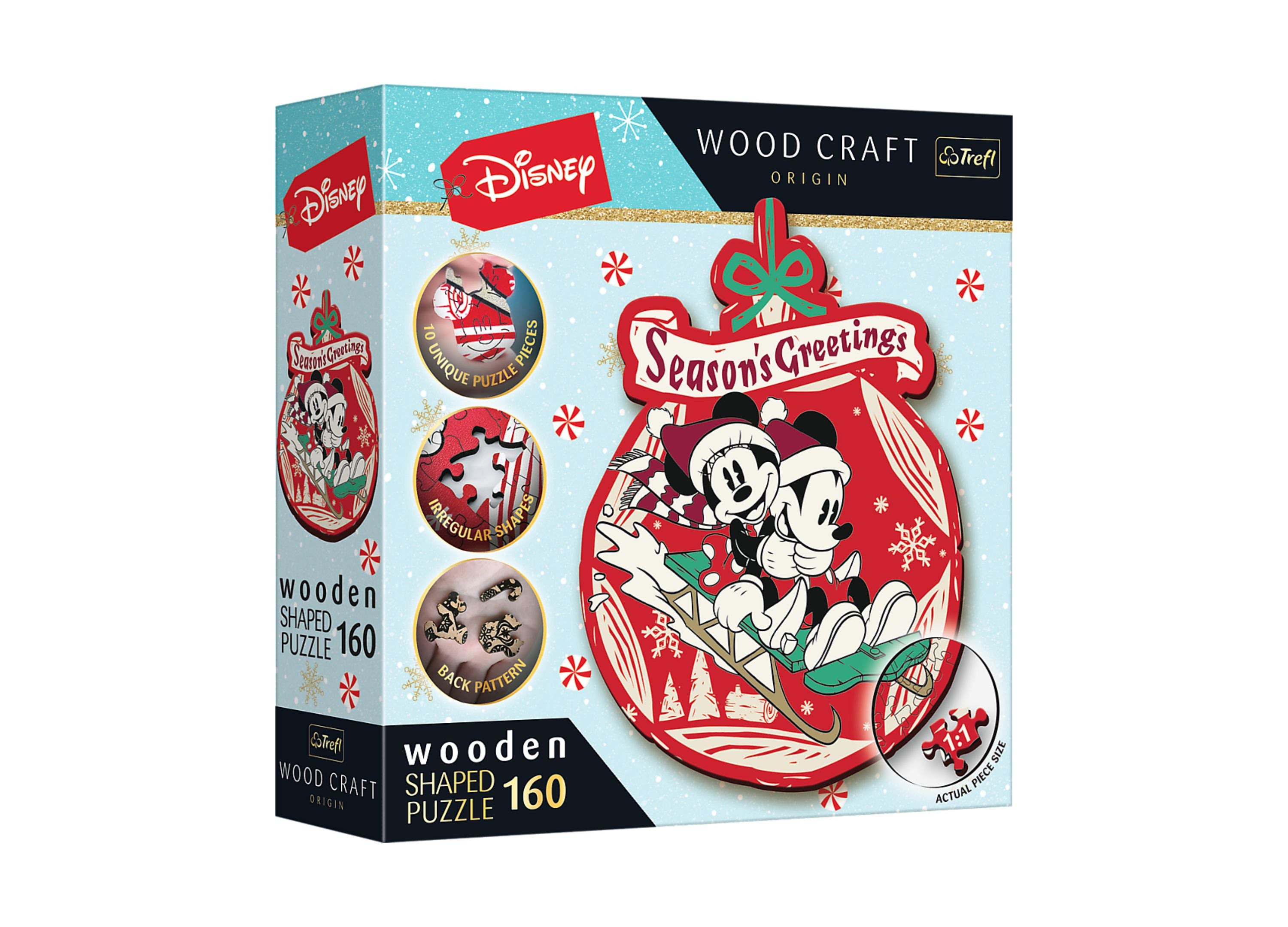 Trefl Wood Craft Disney Christmas Mickey 160 Piece Wooden Shape Puzzle ...