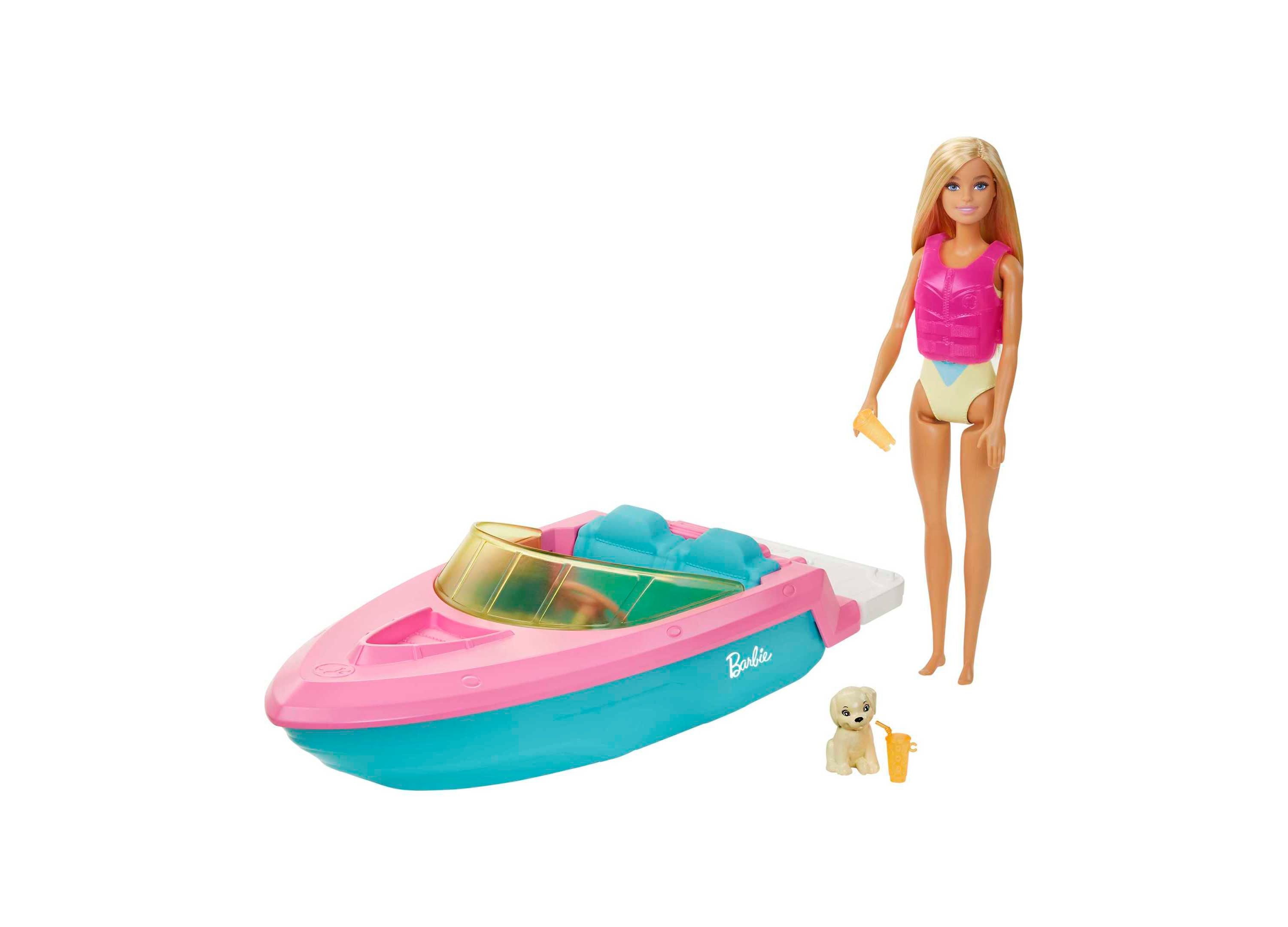 Barbie Doll and Boat with Puppy and Accessories, Floats in Water, for ...