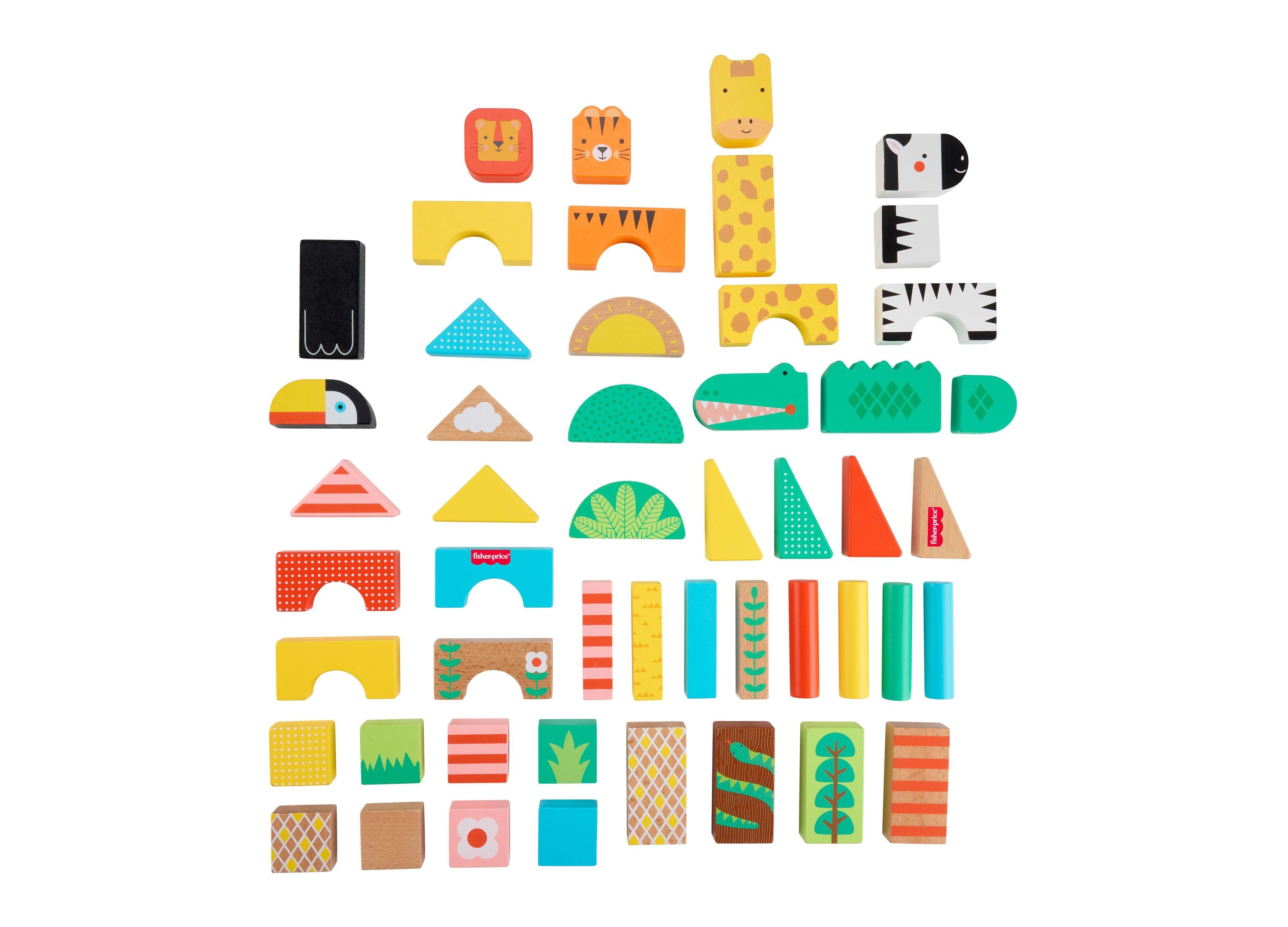 Fisher Price Jungle Adventure 50-Piece Wooden Block Set – Toys"R"Us