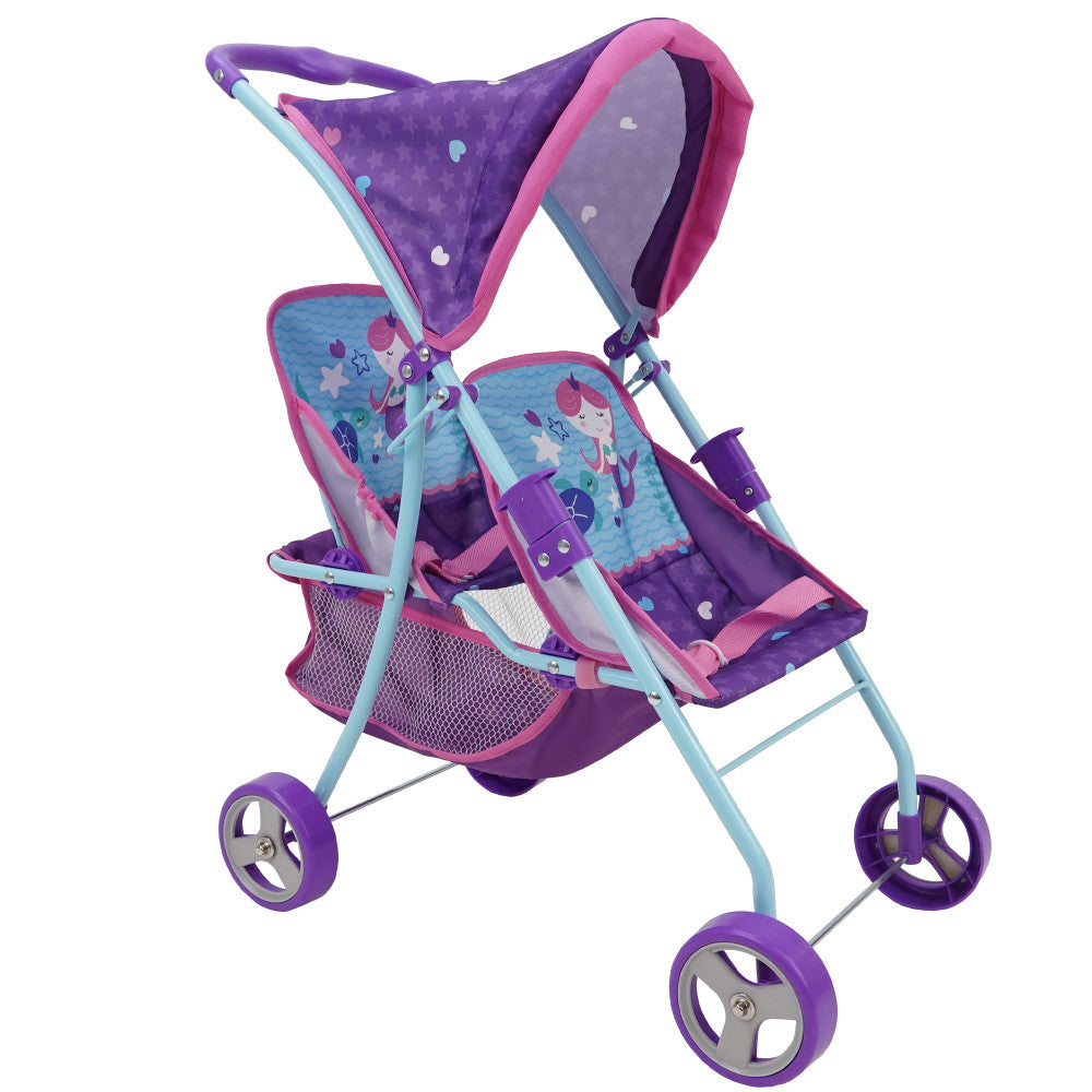509 Mermaid Twin Doll Stroller with Adjustable Seats and Safety Lock ...