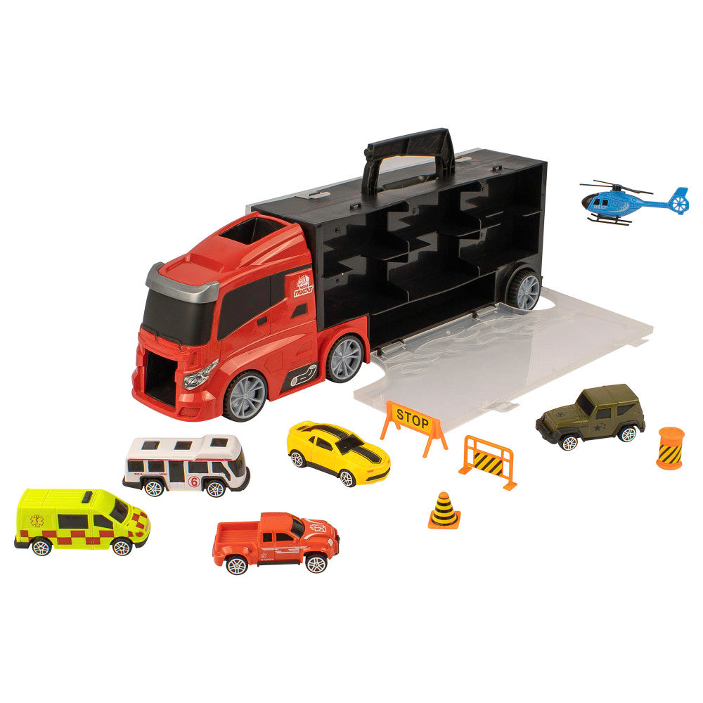 Mighty Motors Mega Big Rig Red Carry Case with Die-Cast Vehicles – Toys ...
