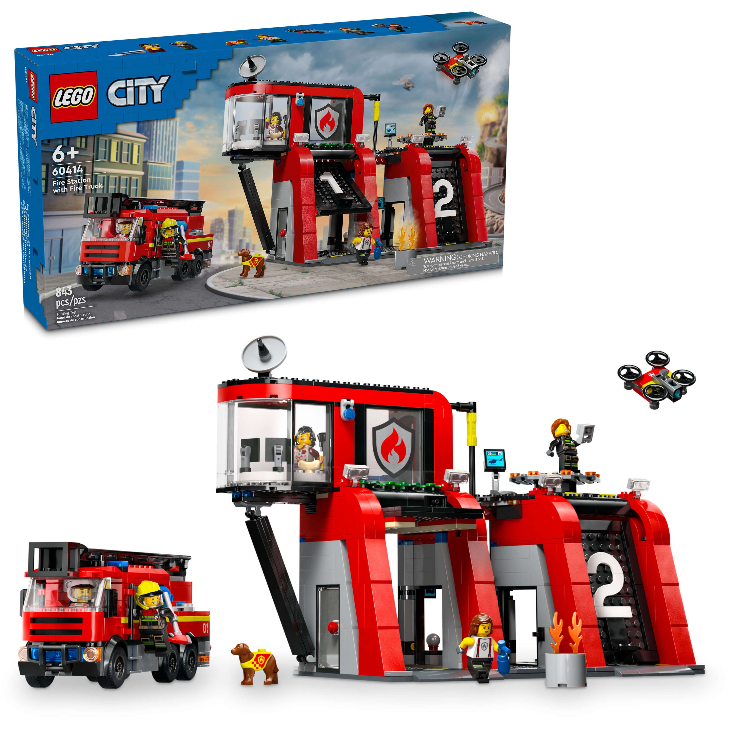 LEGO City Fire Station with Fire Truck Playset 60414 - 843 Pieces ...