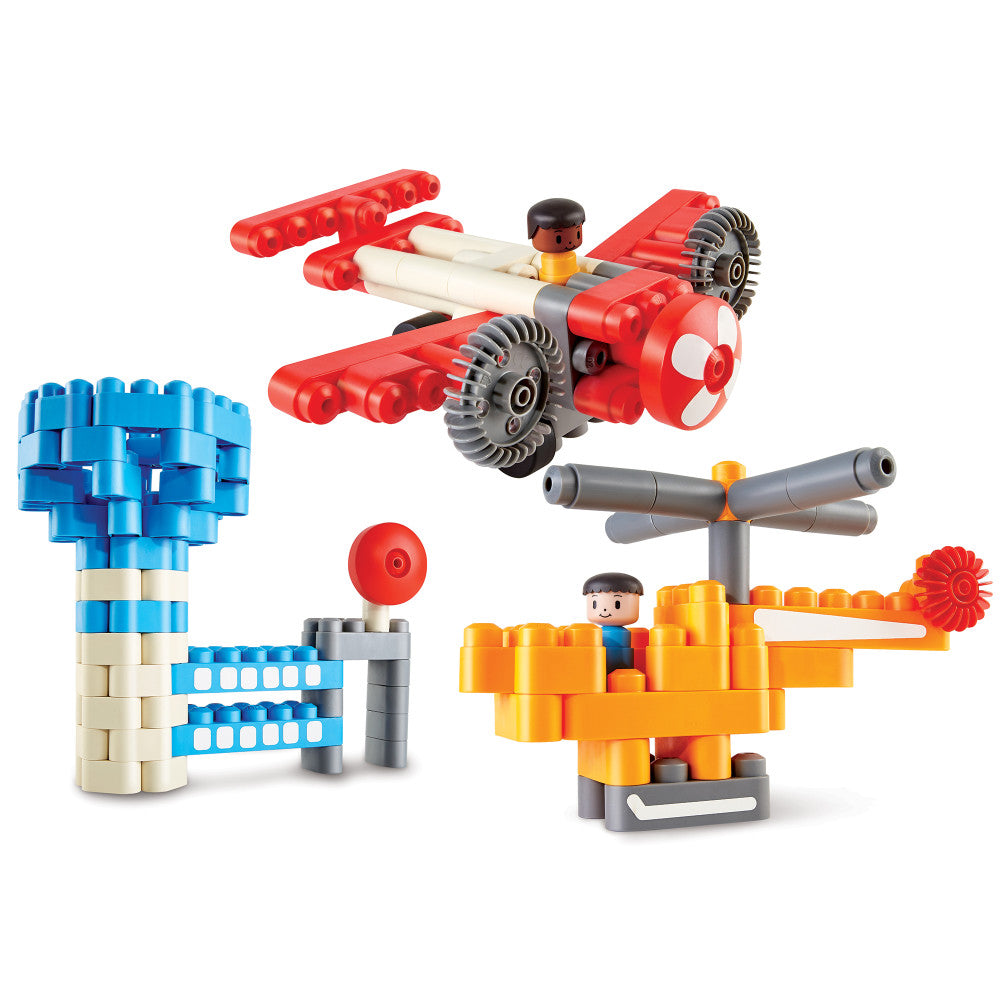 Hape PolyM City Airport 142-Piece Building Blocks Set with Figurines ...