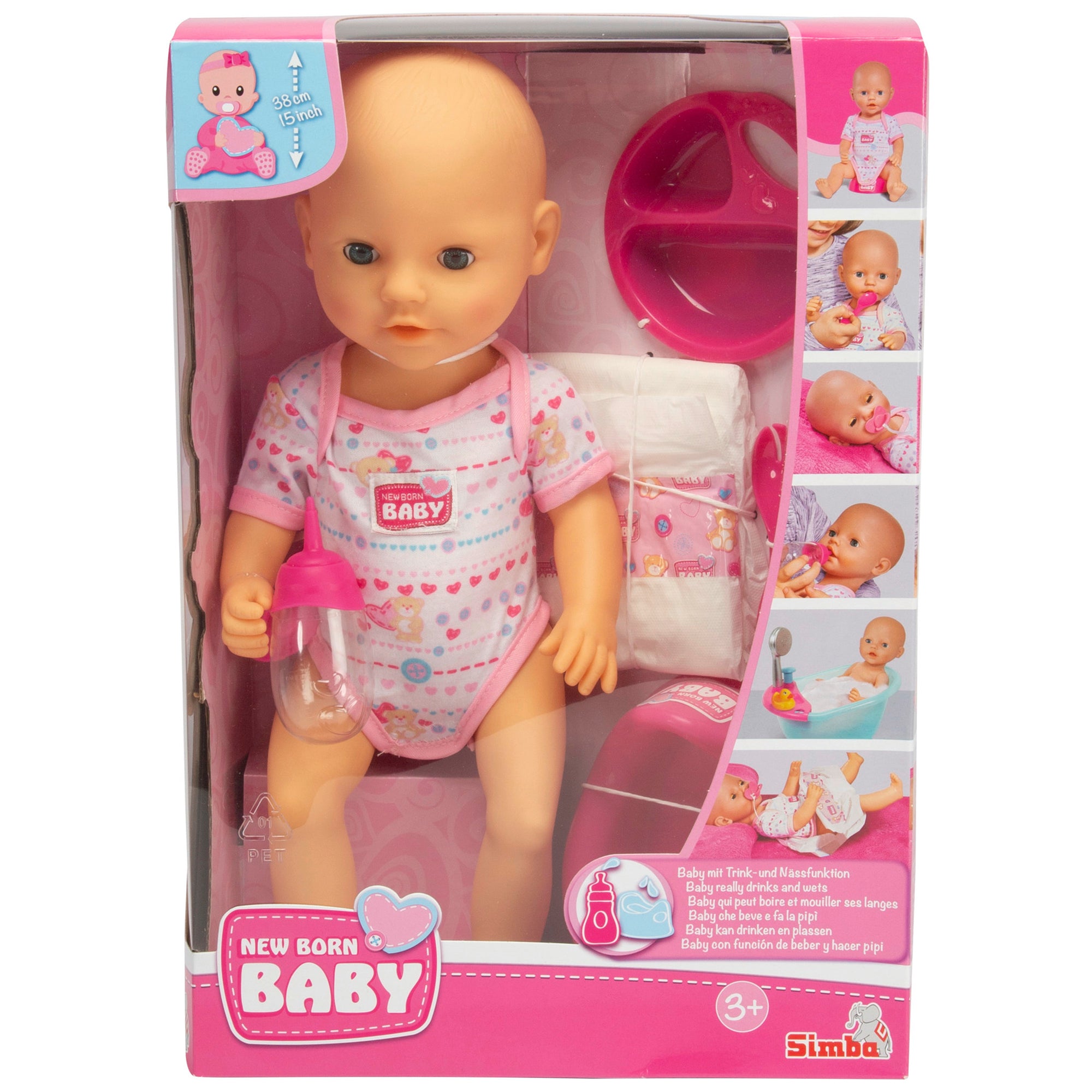 Simba Toys 15" Drink & Wet Baby Doll Set - Pink Heart Onesie – Toys"R"Us